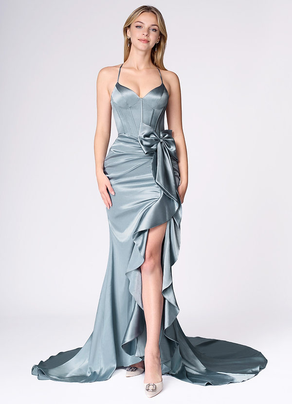 Leyla Chiaro Di Luna Abito da ballo con fiocco e volant | Azazie