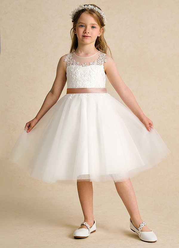 Azazie Lettie Ivory Champagne Rose Ball-Gown Lace Dress | Azazie