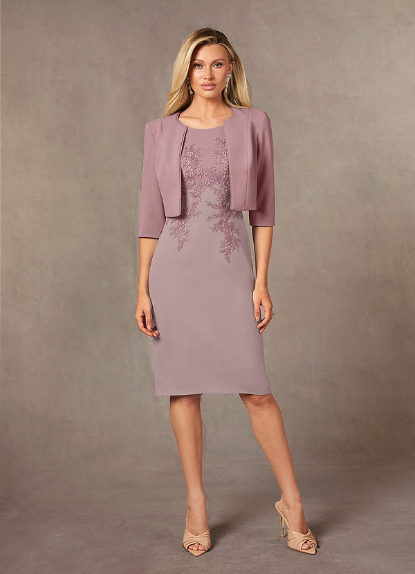 Azazie Ryne Dusty Rose Dusk Sheath Lace Dress | Azazie