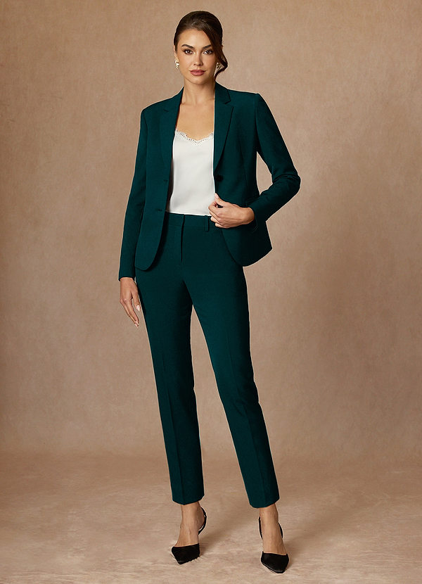 Whitney Pine Structured Stretch Full Length Pants Suit | Azazie CA