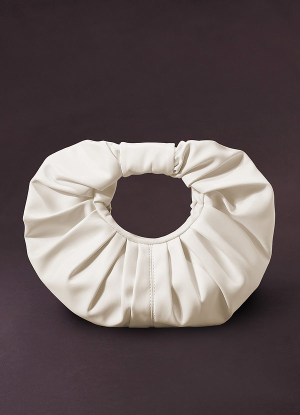 White Alabaster Pleated Round Clutch Bag Bags | Azazie