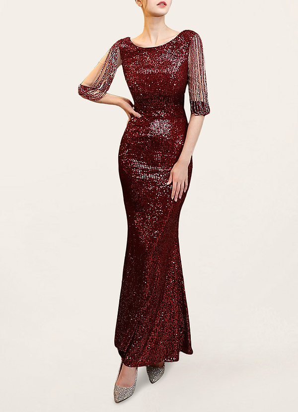 Élégance attachante Bordeaux Robe longue sirène à sequins Robes | Azazie