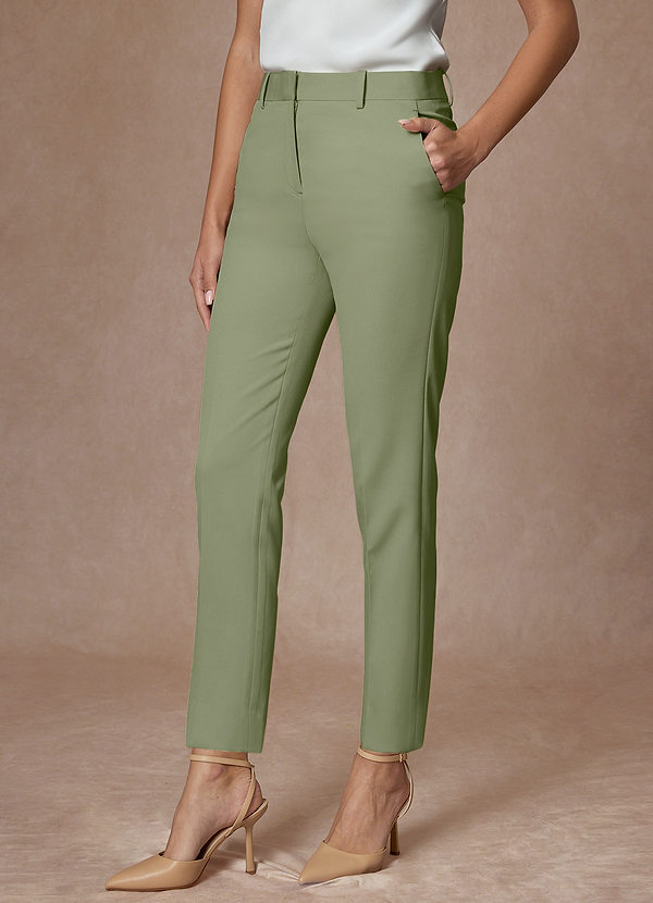Whitney Pistachio Structured Stretch Full Length Dress Pants | Azazie CA