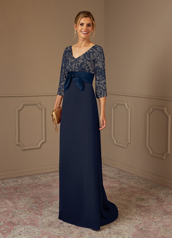 Dark Navy/Taupe Azazie Felicia Mother of the Bride Dress Mother of the ...