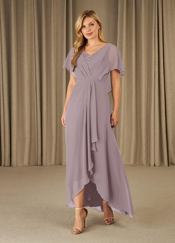 Azazie Eliza Dusk A-Line V-Neck Pleated Chiffon Dress | Azazie
