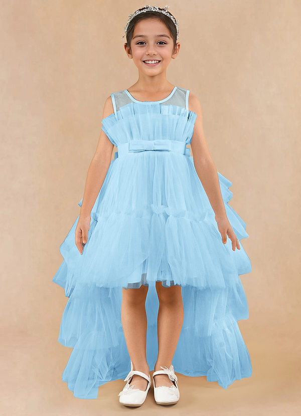 Sky Blue Azazie Helga Ball-Gown Ruched Tulle Asymmetrical Dress | Azazie