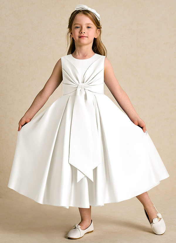 Azazie Lady Ivory A-Line Pleated Matte Satin Dress | Azazie