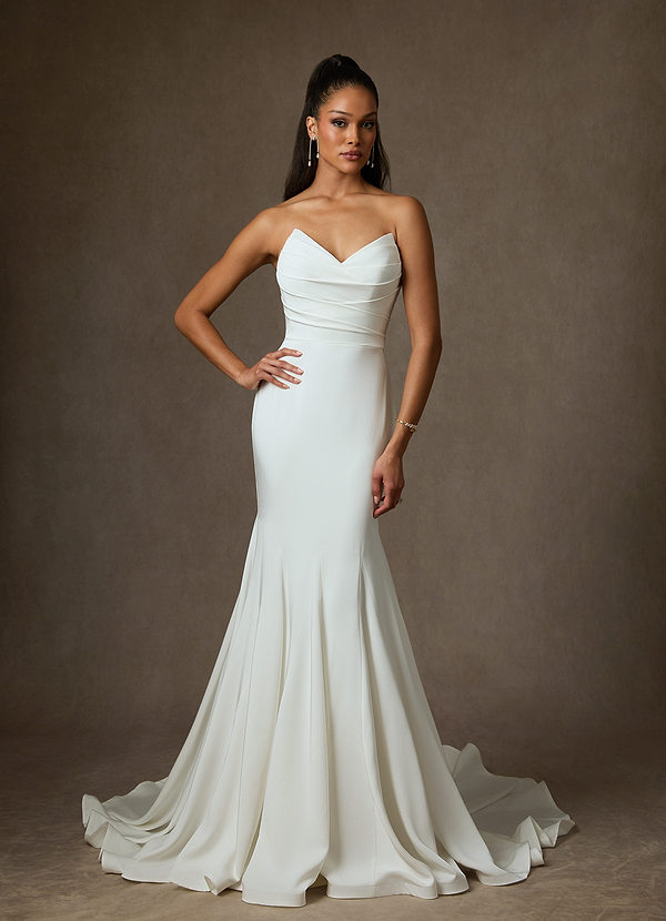 Azazie Lanelle Diamond White Mermaid Crepe Back Satin Dress | Azazie CA