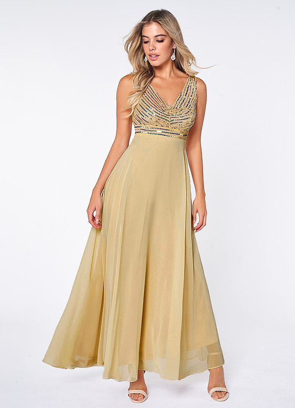 Champagne Robe Maxi Champagne à Sequins Robes | Azazie