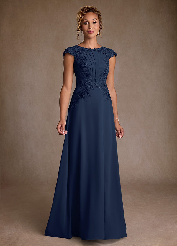 Azazie Christi Dark Navy A-Line Lace Chiffon Dress Sample Dress | Azazie