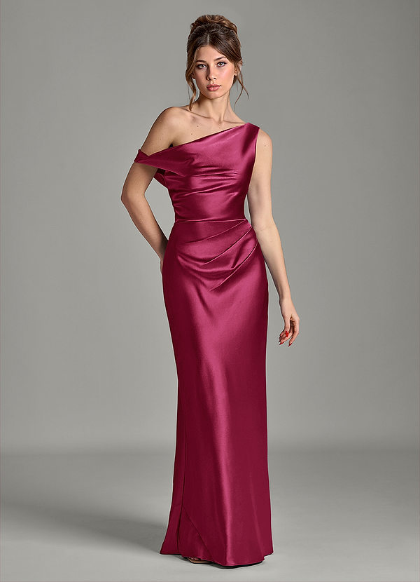 Azazie Emerson Bourgogne Metallisk satin brudtärneklänning | Azazie