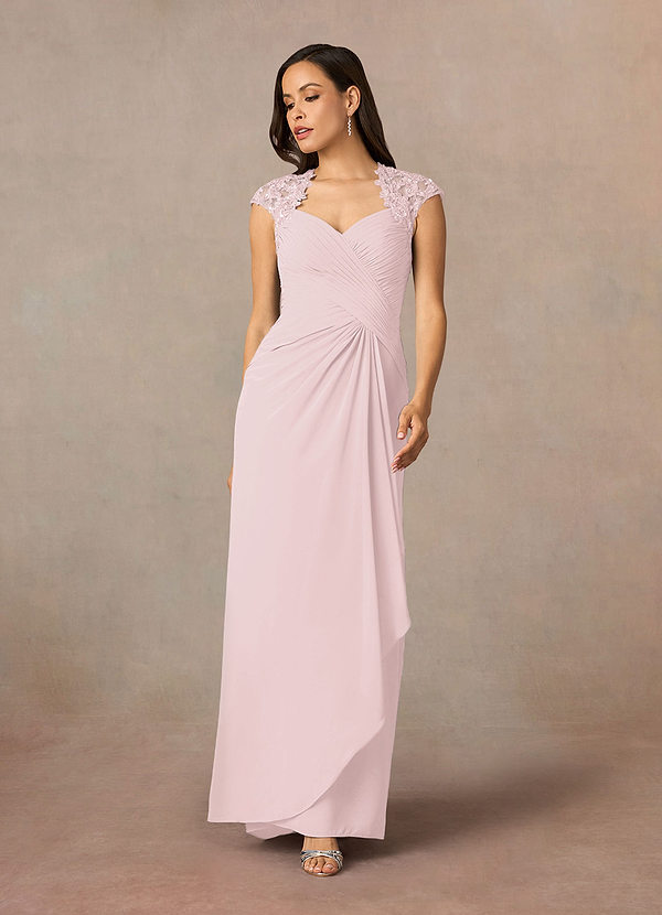 Azazie Birdie Blushing Pink A-Line Queen Anne Sequins Chiffon Dress ...