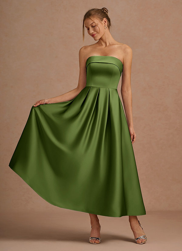 Lucienne Olive Green Midi Dress | Azazie UK