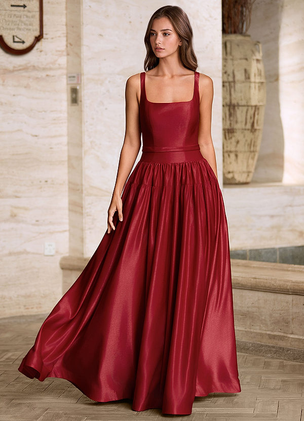Arora Burgundy Square Neckline Prom Dress | Azazie CA