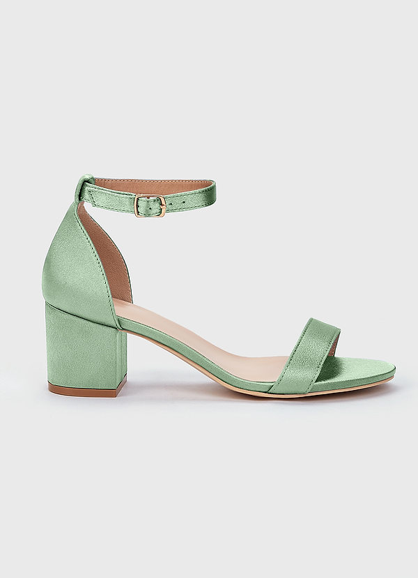 Matcha Metallic Satin Matching Color One Strap Buckle Block Low Heel ...