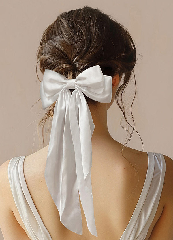 Ivory Satin Statement Bow Hair Clip Set | Azazie