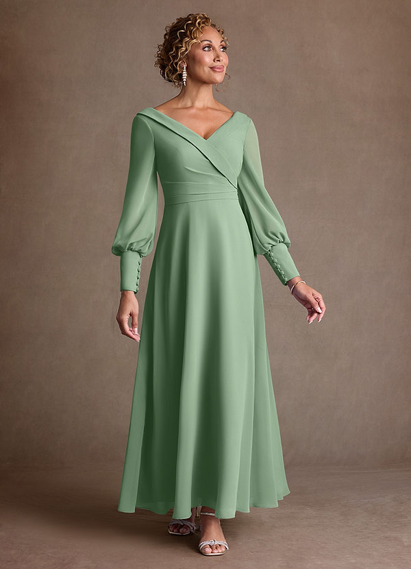 Azazie Paterson Matcha A-Line Pleated Chiffon Dress | Azazie CA