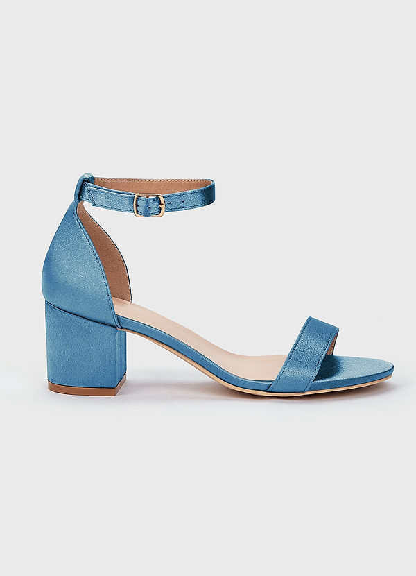 Steel Blue Metallic Satin Matching Color One Strap Buckle Block Low ...