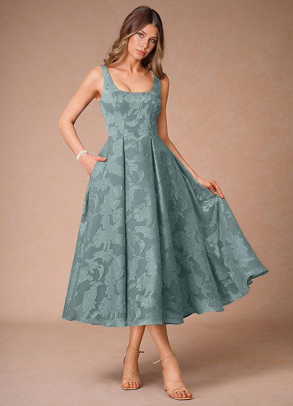 Alba Powder Blue Pleated Midi Dress | Azazie CA