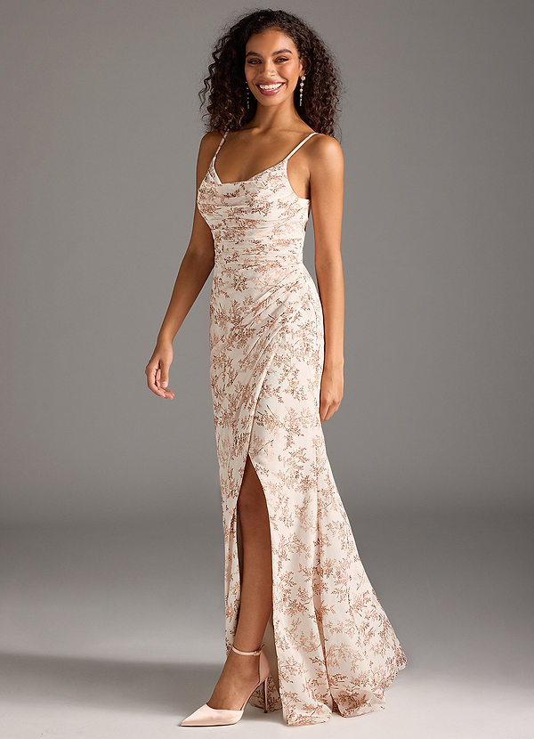 Azazie Deandra Pink Fern Floral Chiffon Bridesmaid Dresses | Azazie CA