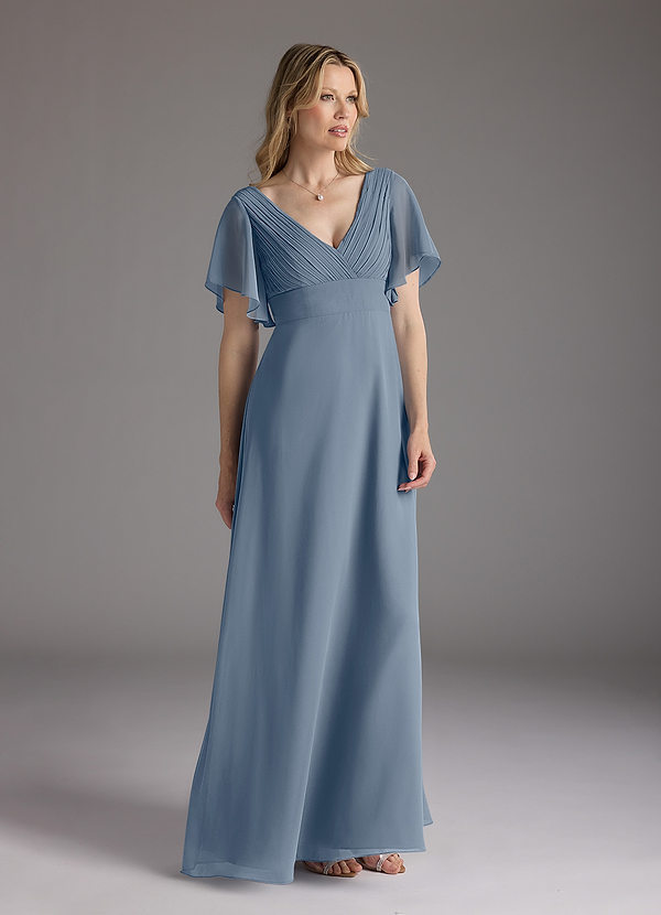 Azazie Alessa Twilight A-Line V-Neck Pleated Chiffon Dress | Azazie UK