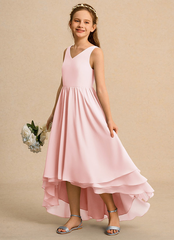 Azazie Kitten Girl Blushing Pink A-Line Chiffon Dress | Azazie UK