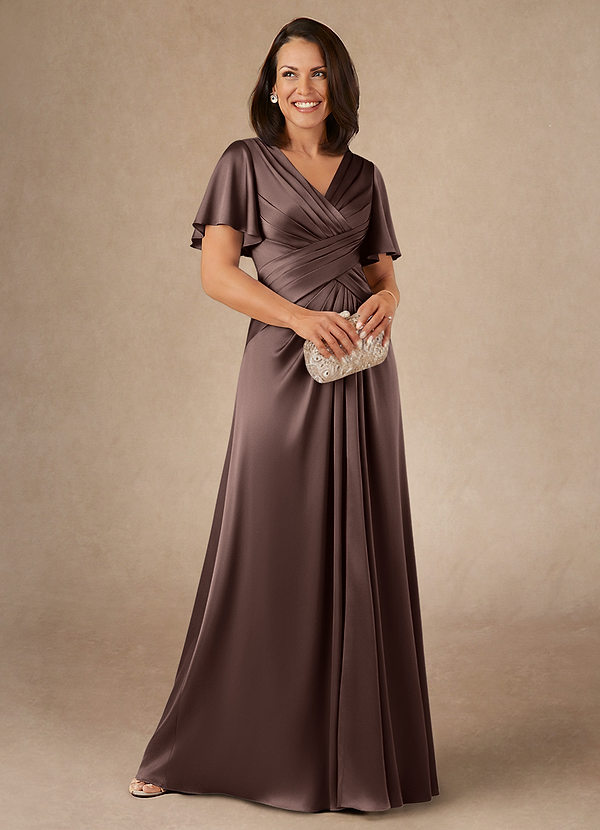Azazie Emmeline Ganache A-Line Pleated Stretch Satin Dress | Azazie