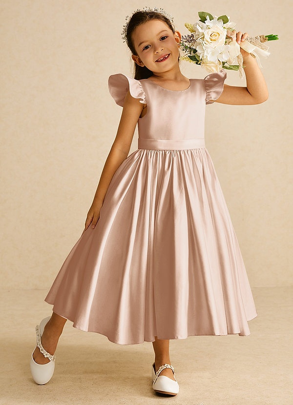 Azazie Violeta English Rose Ball-Gown Bow Matte Satin Dress | Azazie