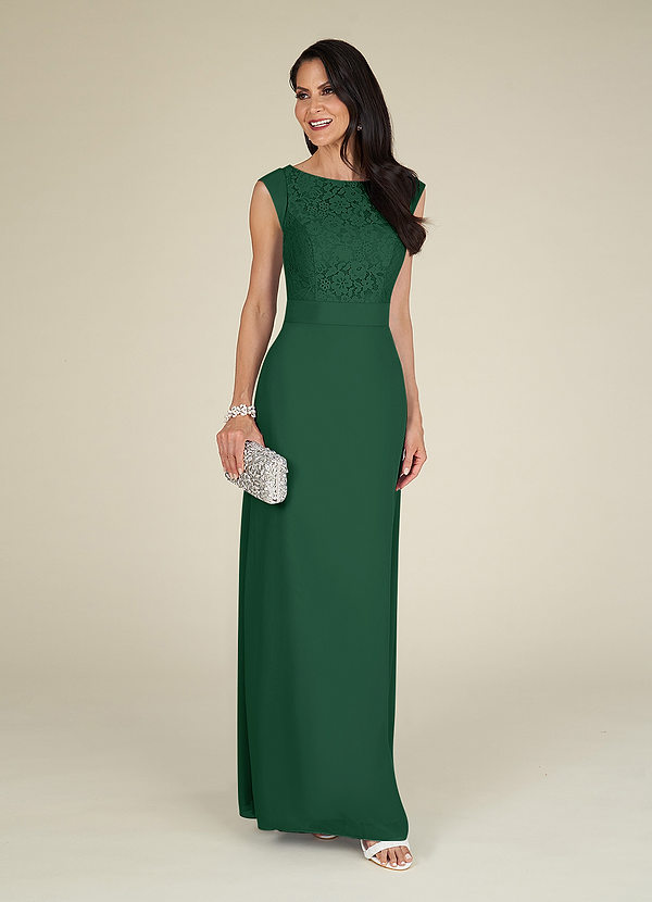 Dark Green Azazie Bettina A-Line Lace Chiffon Floor-Length Dress | Azazie