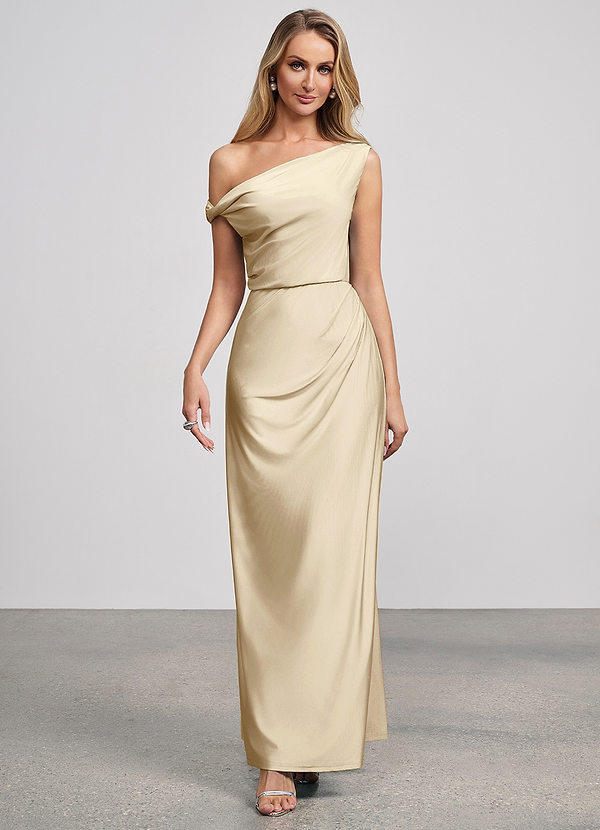 Elowen Champagne Stretch Knit Maxi Dress | Azazie
