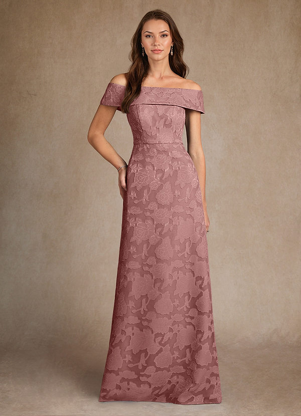 Azazie Medford Dusty Rose A-Line Off the Shoulder Floral Burnout Dress ...
