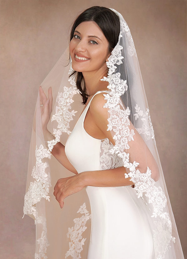 Diamond and Lace Fingertip Veil Wedding Veils | Azazie UK