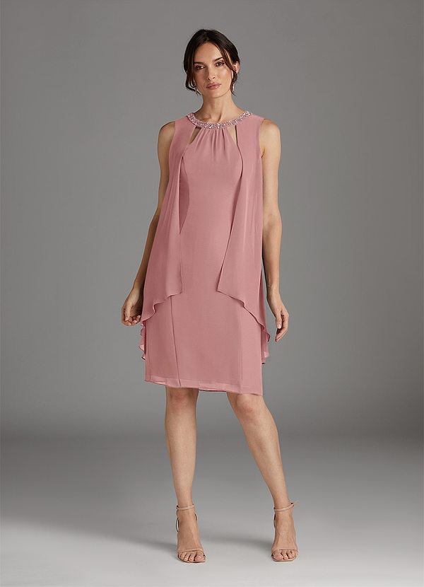 Azazie Fabiola Dusty Rose A-Line Scoop Pleated Chiffon Dress | Azazie