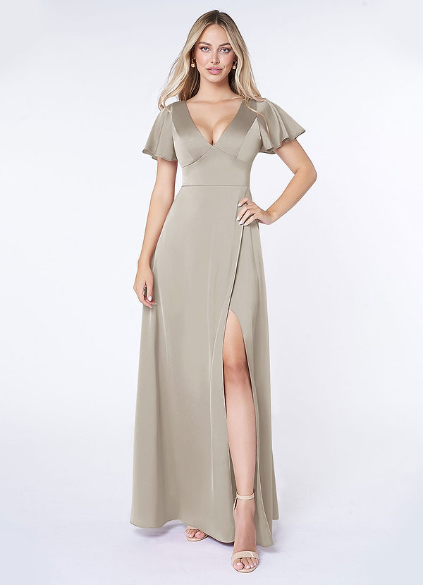 Azazie Lani Stretch Satin Dress Silver Bridesmaid Dresses | Azazie CA