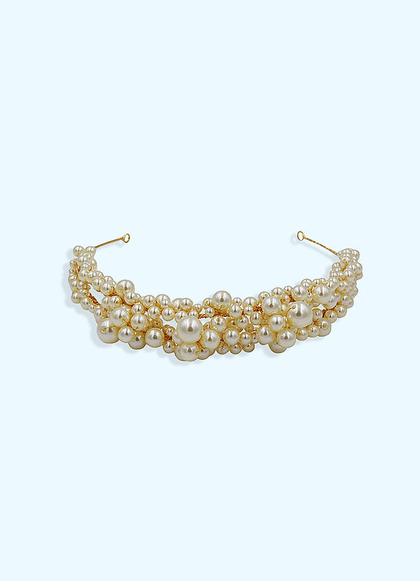 Diadema de perlas con cuentas doradas Tocados | Azazie