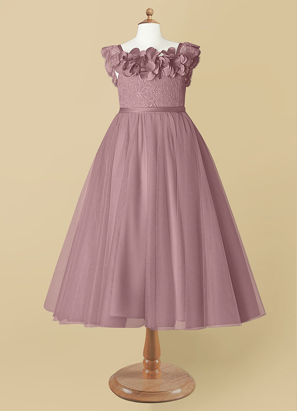 Dusty Rose Azazie Demetra A-Line Lace Tulle Ankle-Length Dress | Azazie