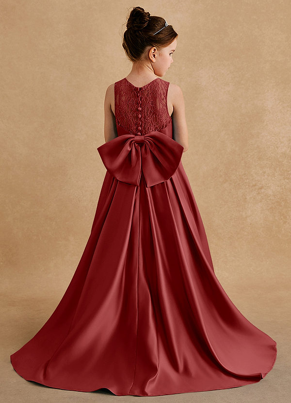 Azazie Sammy Rust A-Line Lace Matte Satin Dress | Azazie