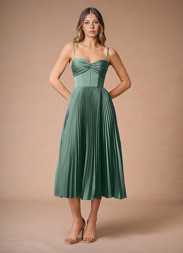 Léna Eucalyptus Pleated Midi Dress | Azazie