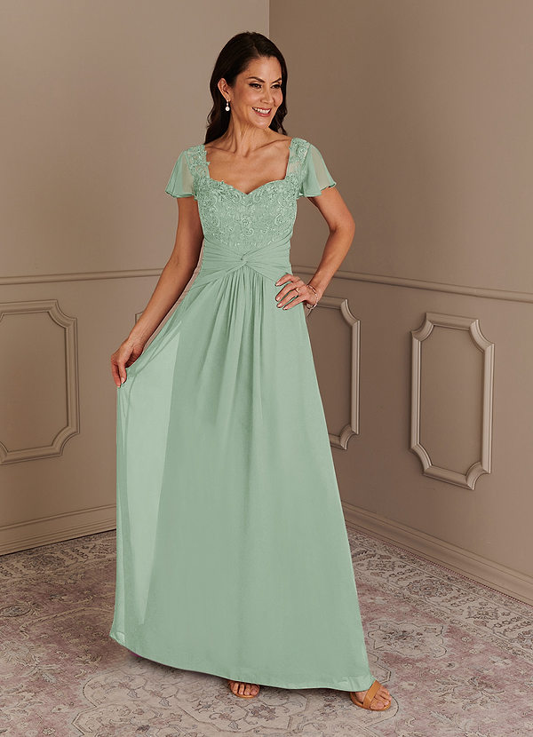 Azazie Gwenyth Agave A-Line Lace Chiffon Dress | Azazie CA