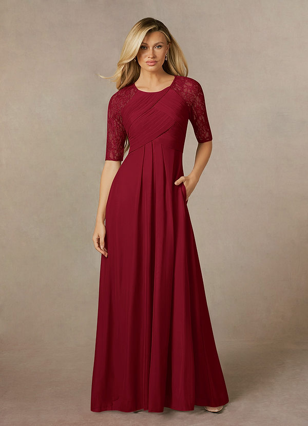 Azazie Raelyn Burgundy A-Line Lace Mesh Dress | Azazie CA