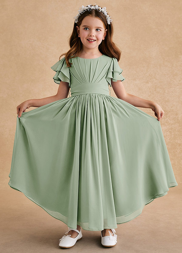Azazie Ali Dusty Sage A-Line Pleated Chiffon Dress | Azazie