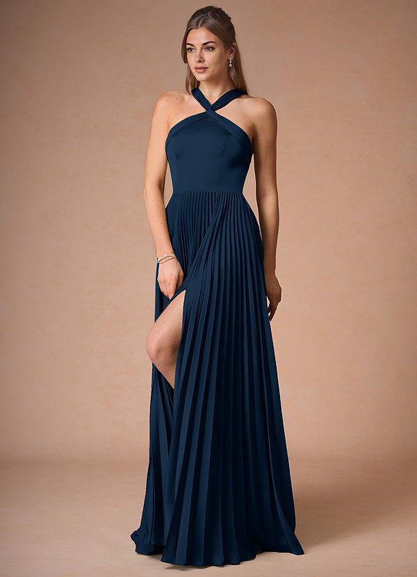 Afra Marina Militare Abito in raso elasticizzato plissettato a trapezio ...