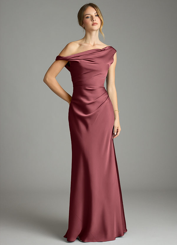 Azazie Emerson Merlot Stretch Satin Bridesmaid Dresses | Azazie
