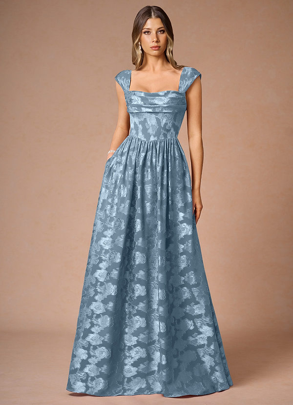 Hazel Dusty Blue Pleated Maxi Dress | Azazie