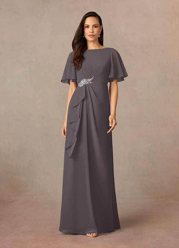 Gris Acier Azazie Rain Robe Gaine en Mousseline de soie Perlé Gris ...