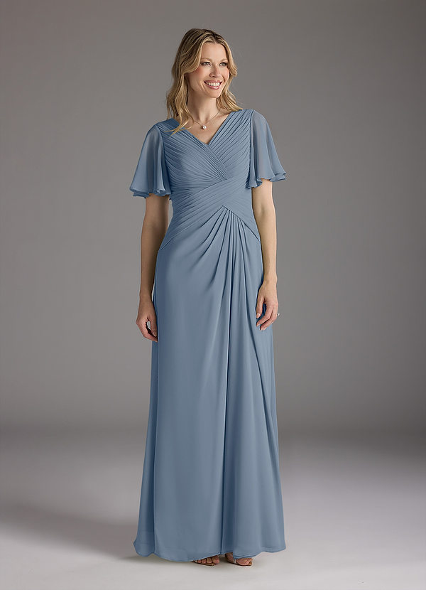 Azazie Morning Glory Twilight A-Line V-Neck Ruched Chiffon Dress ...