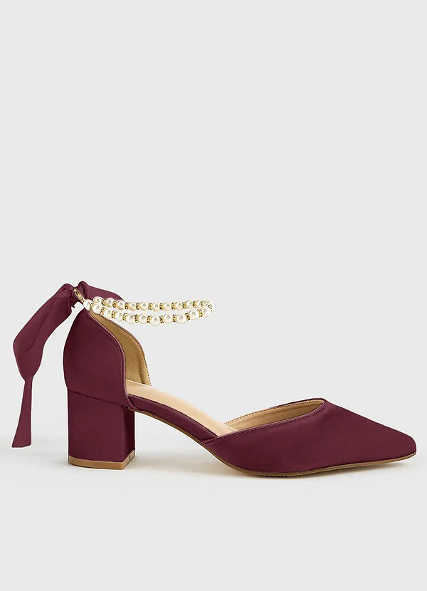 Cabernet Matching Color Matte Satin Pearl and Bow Pointed Toe Block ...