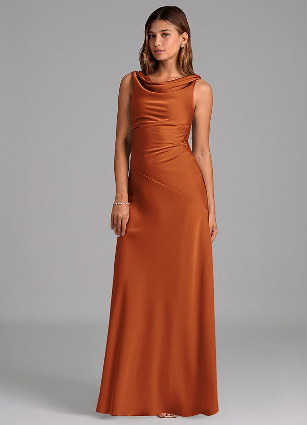 Azazie Nerine Cinnamon Stretch Satin Bridesmaid Dresses | Azazie IE