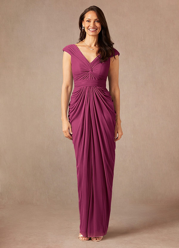 Azazie Lisolette Mulberry Sheath Pleated Mesh Dress | Azazie
