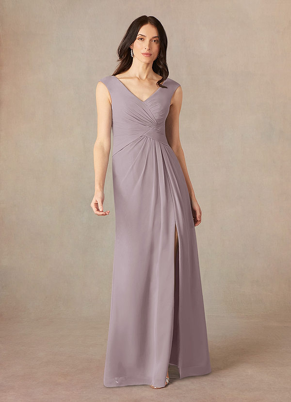 Azazie Sally Dusk A-Line V-Neck Pleated Chiffon Dress | Azazie CA
